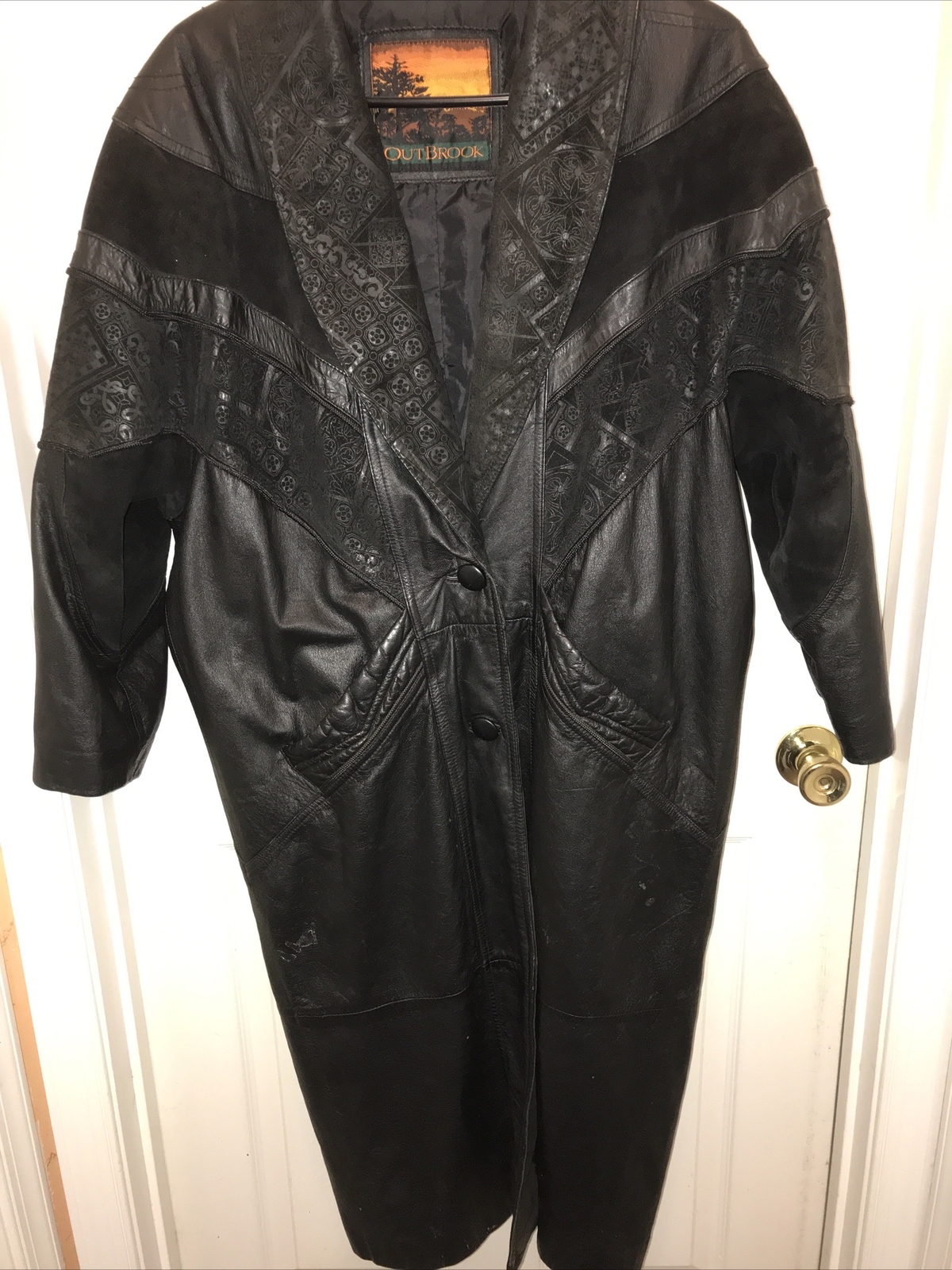 Outbrook Long Leather Coat Women's Petite Medium Black Baroque Suede 90 ...