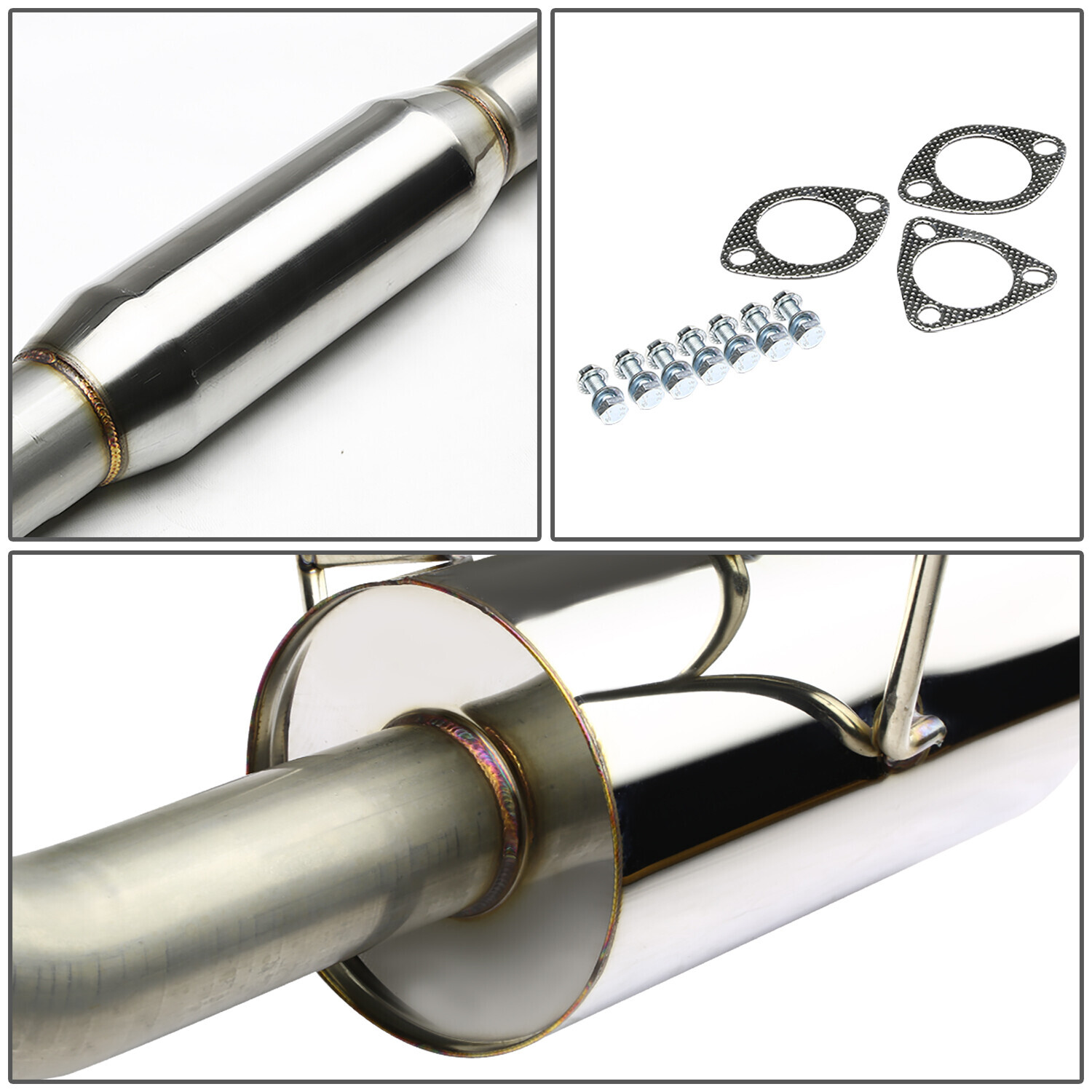 FOR 01-05 HONDA CIVIC EX EM ES D17 4" ROLLED MUFFLER TIP CATBACK ...