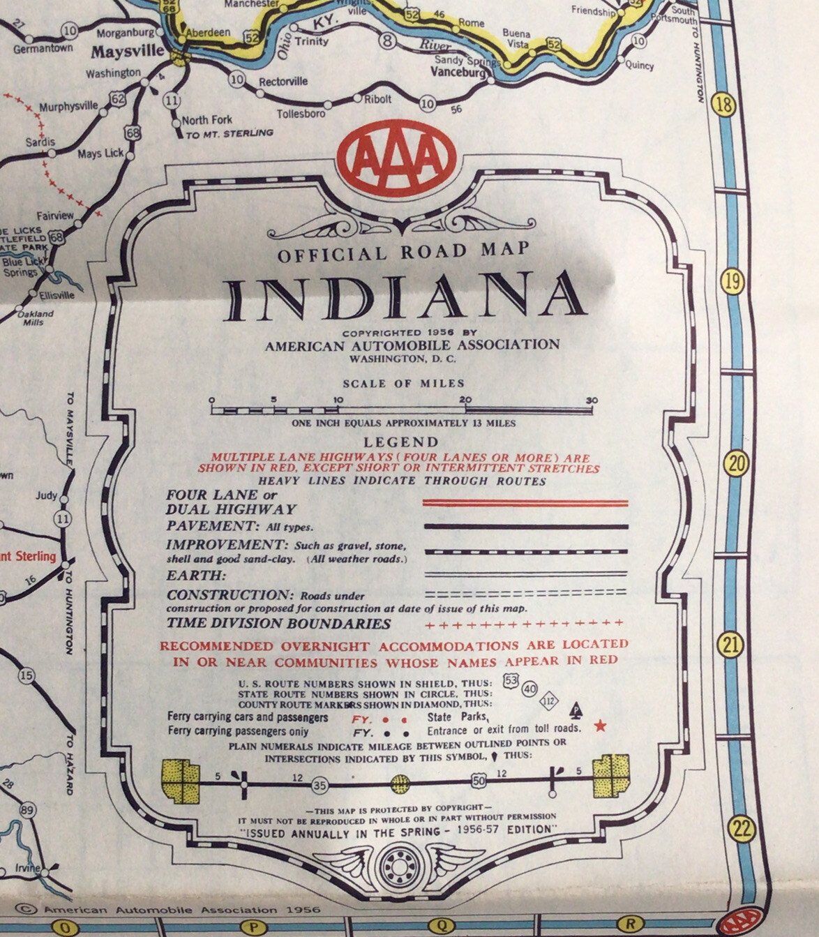 1956 AAA Travel Highway Road Map Of Indiana | eBay