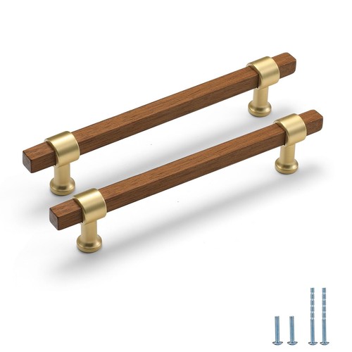 （4 Pack 3-3/4 Inch Hole Center Walnut） Wooden Drawer Pulls Beech Wood ...