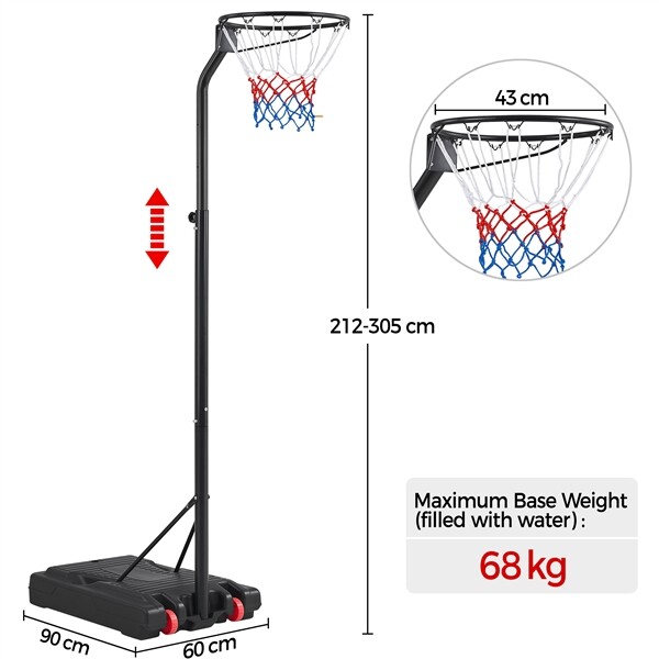 Netball Hoop Post Portable Height Adjustable Free Standing Netball Hoop ...
