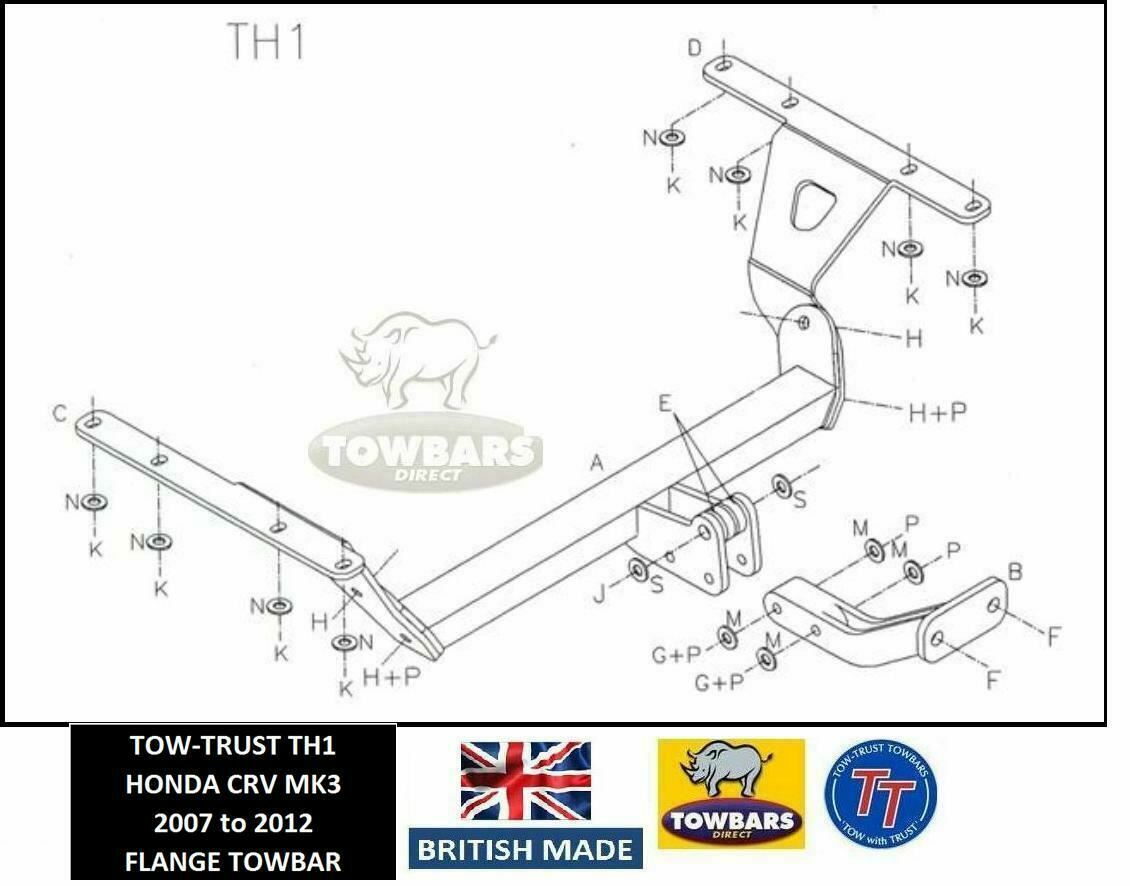 Towbar to fit Honda CRV CR-V Mk3 2007 to late 2012 Flange Tow-Trust TH1 ...