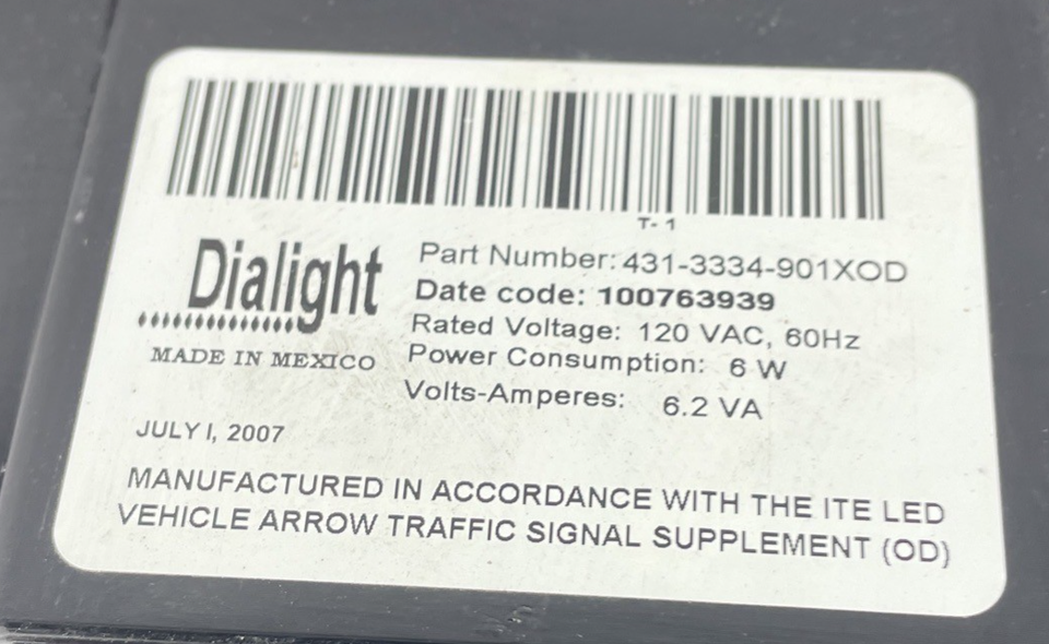 Traffic Signal Light 12" OEM DIALIGHT Yellow Arrow LED Lense Gasket NOS ...