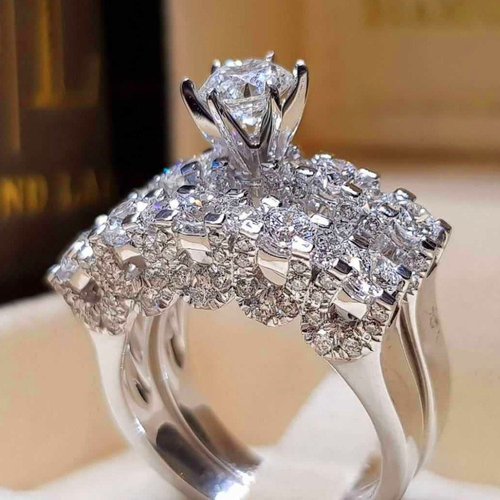 5ct Round Cut Simulated Diamond Ring White Gold Plated Fancy Women ...