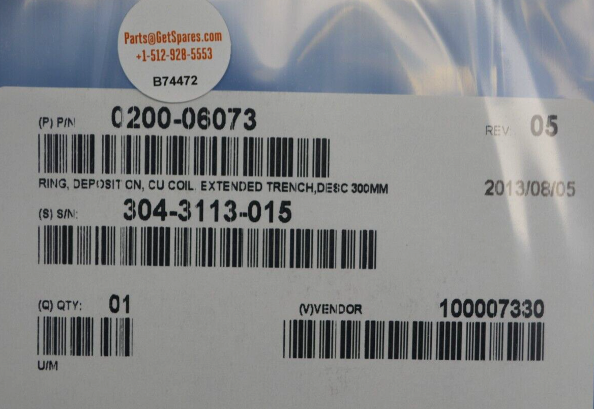 0200-06073 / RING DEPOSITION CU COIL EXTENDED TRENCH DESC 300MM / AMAT ...