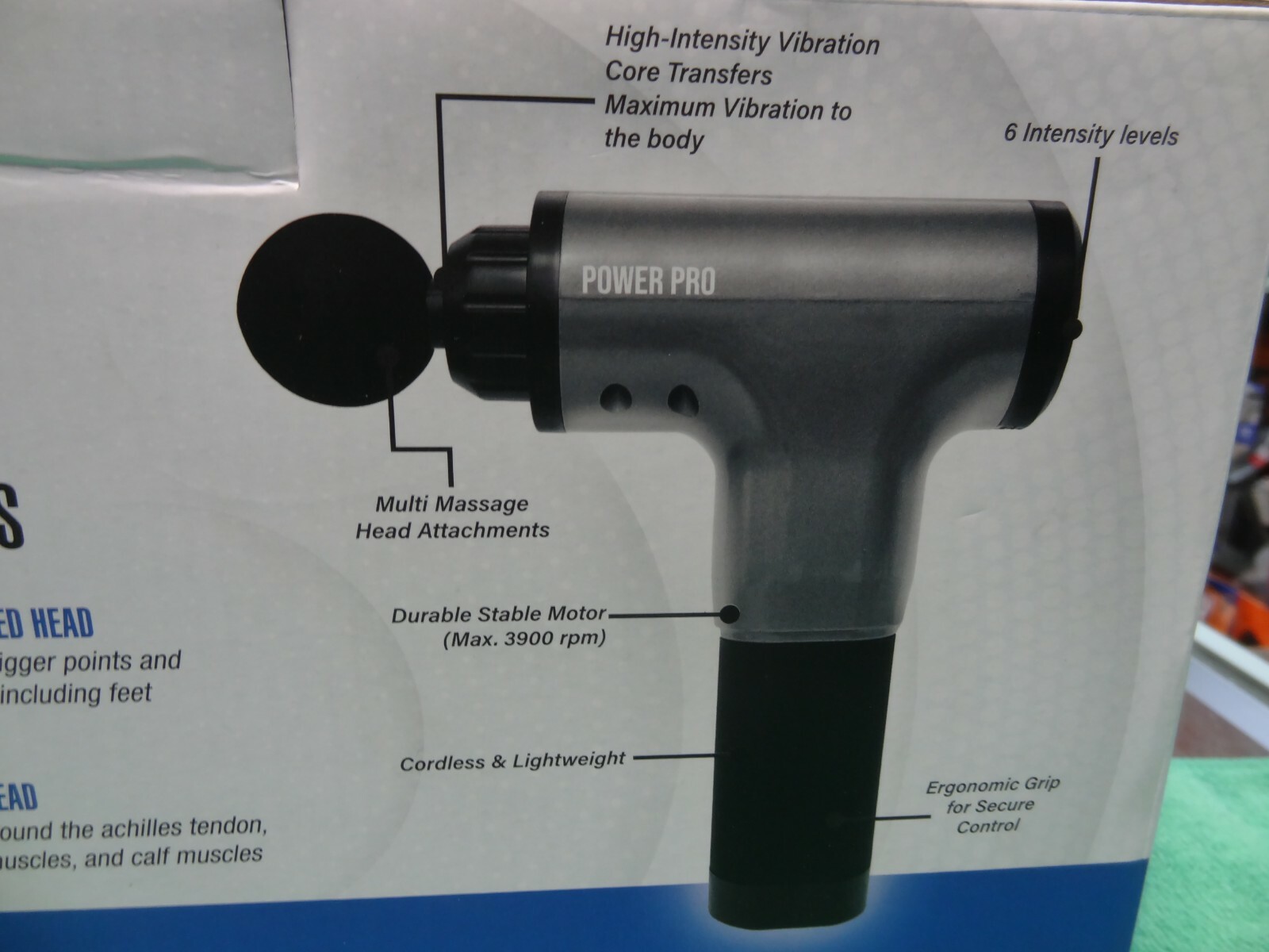 Power Pro Transparent Massager Gun 3900 rpm 6 Speeds 4 massage Heads ...