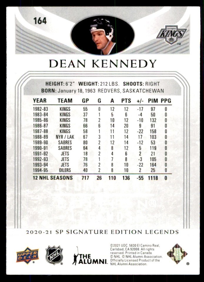 2020-21 Upper Deck SP Legends Dean Kennedy Hockey Cards #164 | eBay