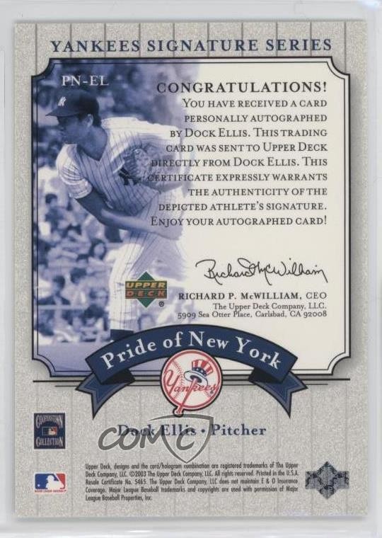 2003 Upper Deck Yankees Signature Series Pride of New York Dock Ellis ...