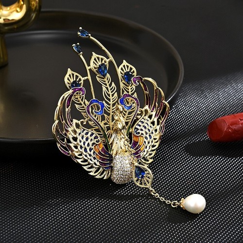 Enamel Phoenix Brooch Pin Freshwater Pearl Gold Tone Enamel High-end ...