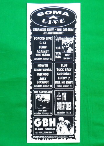 Original Show Handbill Flyer San Diego Soma Punk Bands 1998 GBH ...