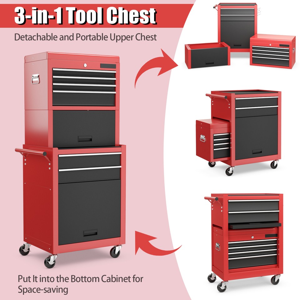 6-Drawer Toolbox Rolling Tool Chest High Capacity Storage Cabinet Combo ...