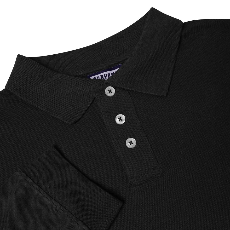 New Mens Long Sleeve Polo Shirts Pique Work Casual Regular Fit Plain ...
