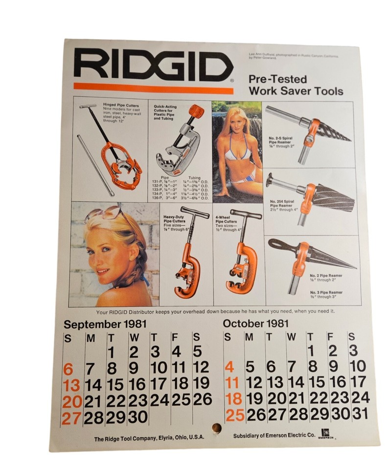 Vintage Ridgid Tools Pin Up Calendar 1981-1982 Ridge Tool Company ...
