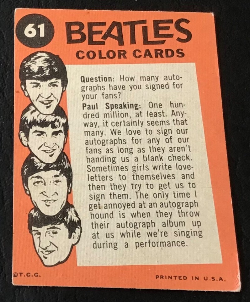 1964 Topps Beatles Color Cards Trading Card #61 VG | eBay