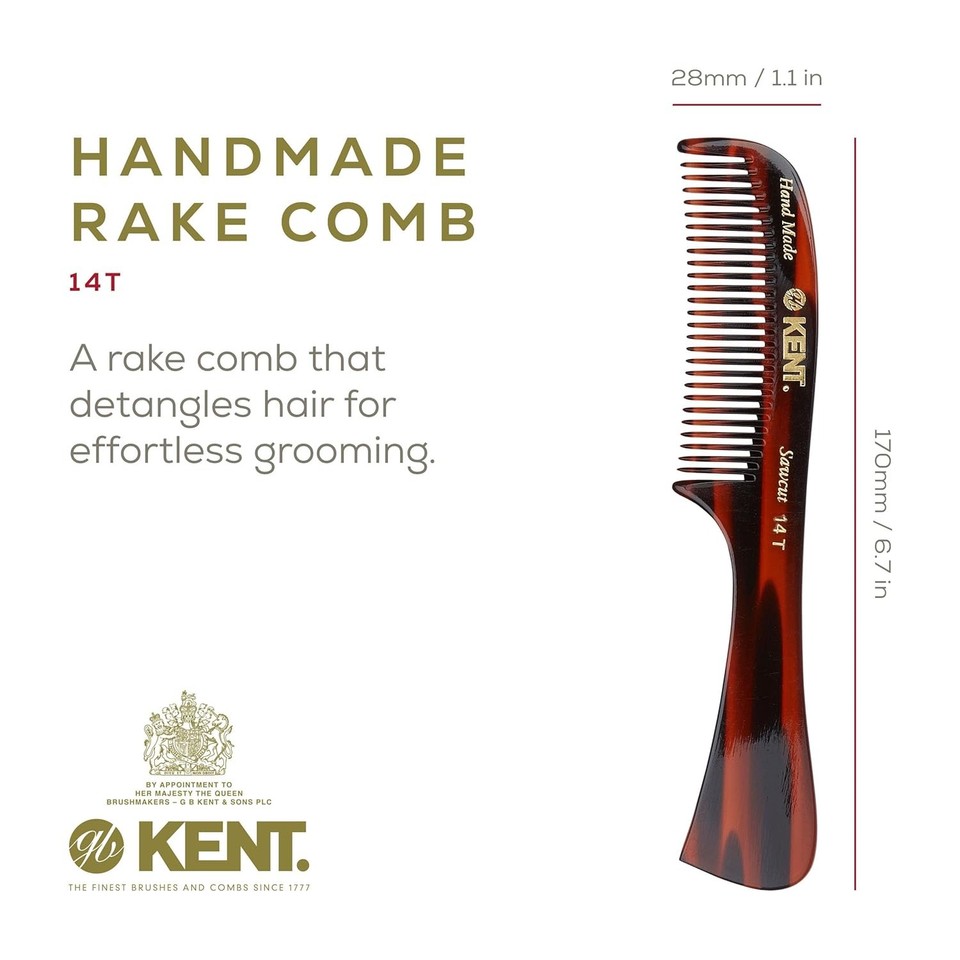 Kent 14T Hair Detangling Comb, Wide Tooth Comb for Long Hair, Wet and 6 ...