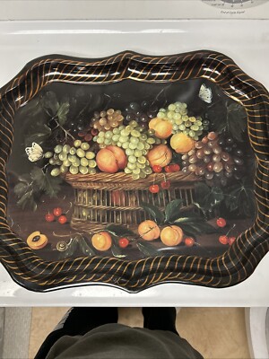 Vintage Ian Logan Metal Tray Painting by Mimi Roberts Fruit and ...