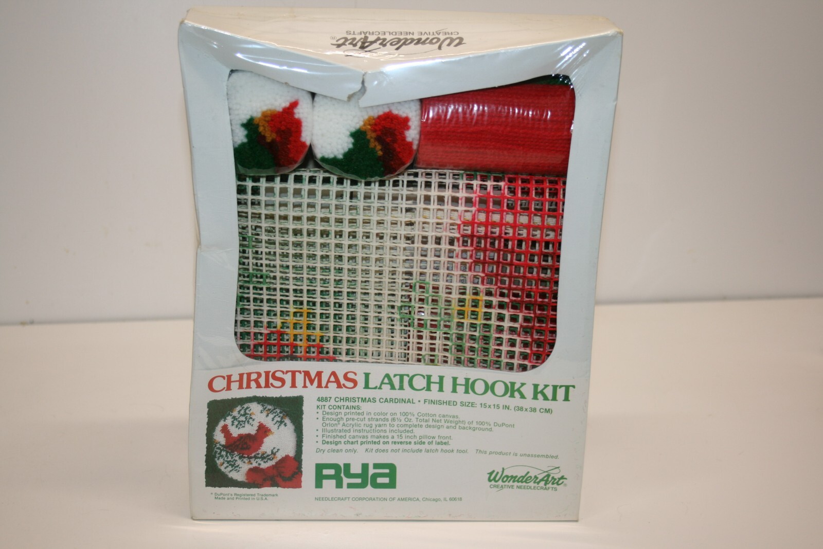 NEW! Vtg WONDER ART RYA Latch Hook Kit Christmas Cardinal 15" 4887 ...