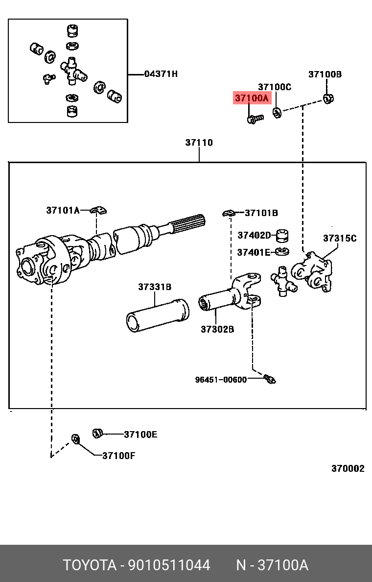 OE bolt, no.1 for propeller shaft & differential setting, for TOYOTA ...