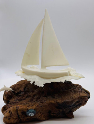 John Perry Sailboat with Dolphin 9.5l x 11t x 5.5w Burl wood Base coin ...