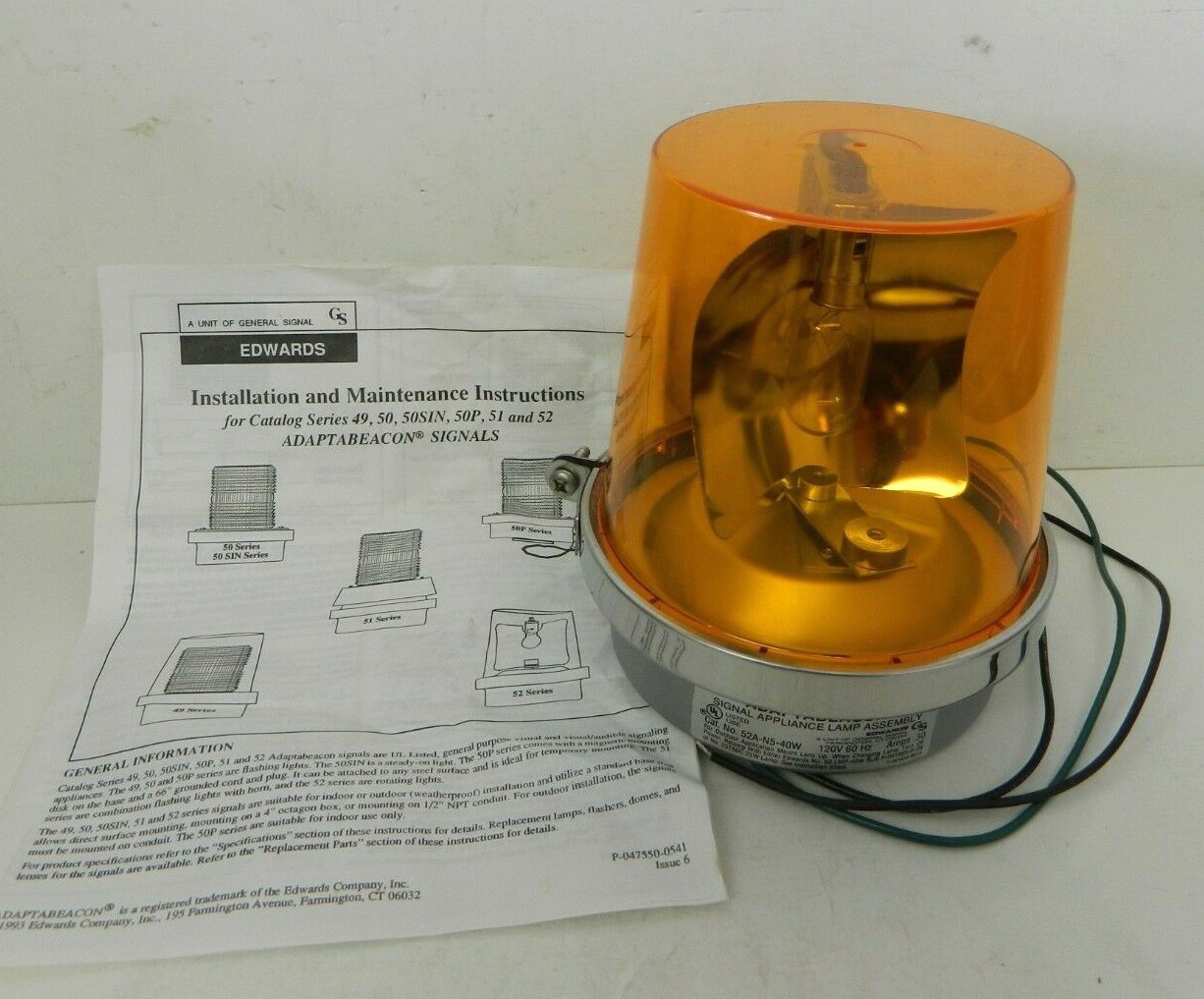 Edwards Adaptabeacon Rotating Warning Light AMBER 52A-N5-40W | eBay