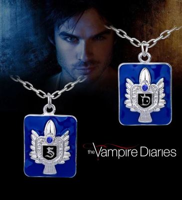 The Vampire Diaries Stefan/Damon Salvatore Blue Enamel Pendant & Chain ...