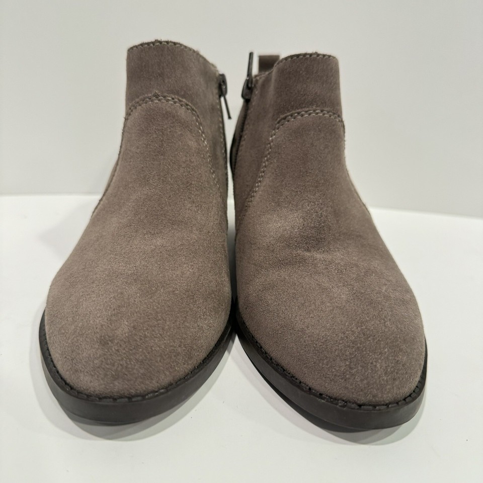 LUCKY BRAND Women's Faydren Booties Low Heels Gray Suede Leather Shoe ...