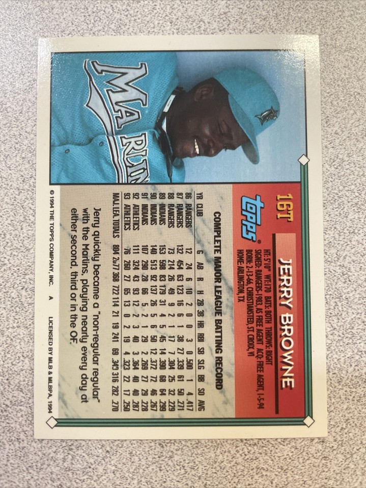 Jerry Browne Autographed 1994 Topps Card #16T Florida Marlins A-263 | eBay