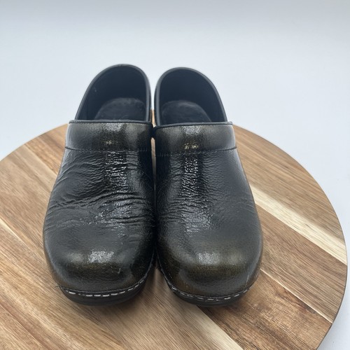 Sanita Women's Danish Clogs Slip On Nurse Shoes Green Black Shiny ...