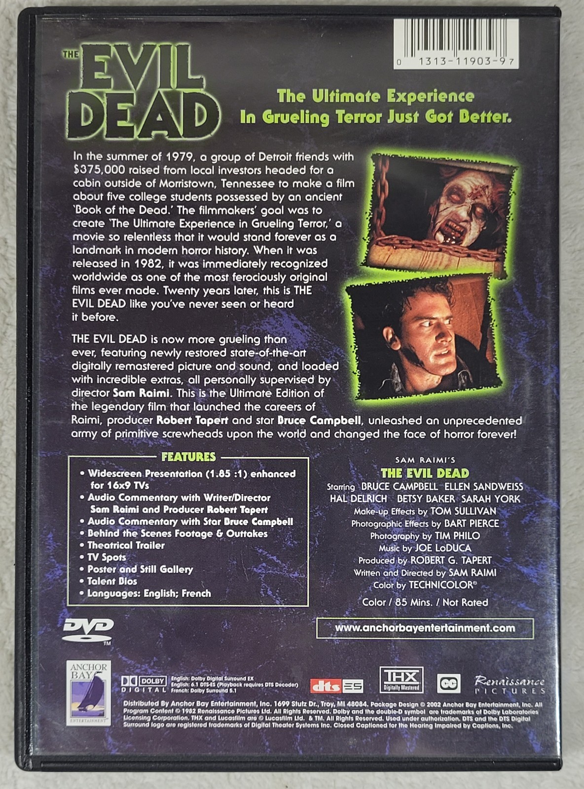 The Evil Dead DVD 2002 Bruce Campbell Ellen Sandweiss Horror Comedy ...
