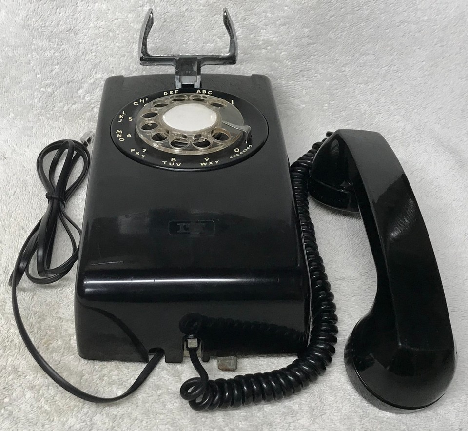 Vintage 1970s ITT Model 554 (2-73) Series BLACK Rotary Dial Wall Mount ...