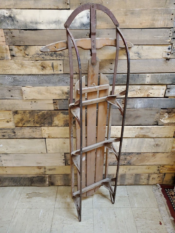 Vintage American Wooden Metal Rail Snow Sled | eBay