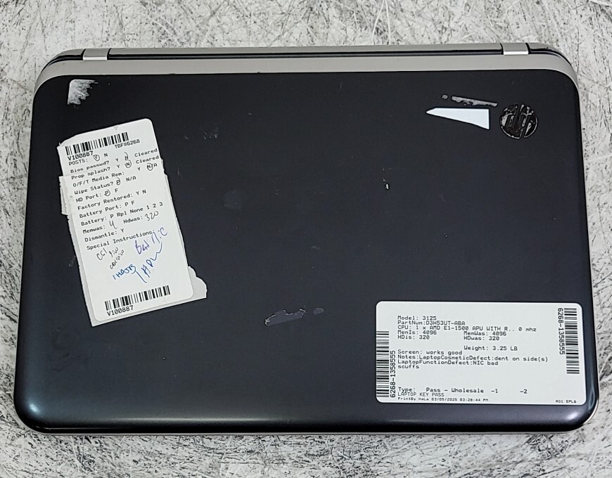 HP 3125 D3H53UT#ABA Laptop AMD E1-1500 APU WITH RADEON HD 4GB 320GB SEE ...