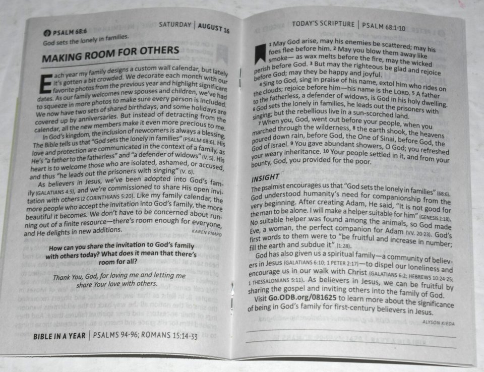 "OUR DAILY BREAD," Prayer BOOKLET from ODB Ministries, 32 Pages, Augus ...
