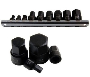 9pc STUBBY IMPACT HEX BIT SOCKET SET by VORLUX TOOLS 1/4" to 3/4" A/F ...