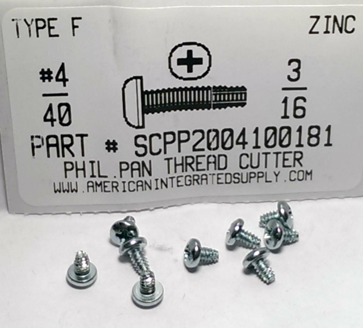 #4-40x3/16 Pan Phillips Thread Cutting Screws Type F Steel Zinc Plated ...