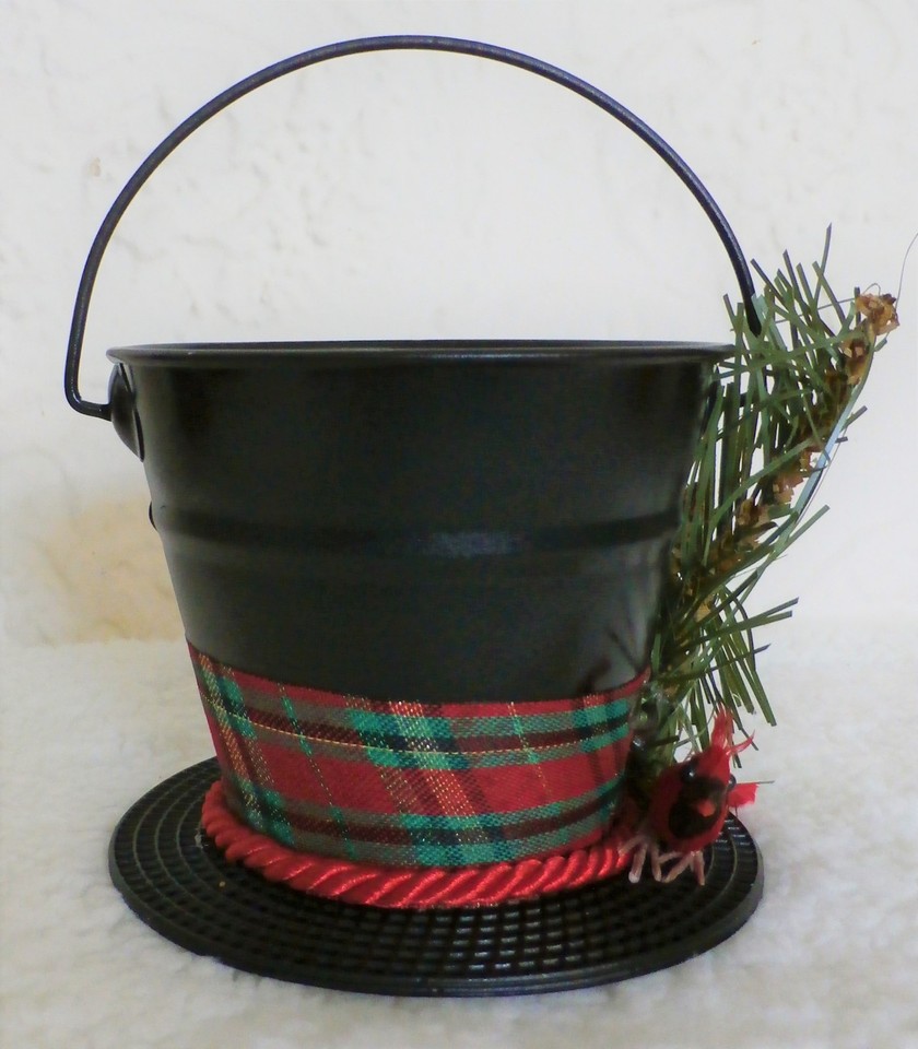 Refillable Metal Bucket SNOWMAN TOP HAT Candy Gift Cookie Napkin Table ...