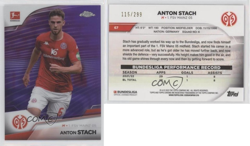 2022-23 Topps Chrome Bundesliga Purple Refractor 115/299 Anton Stach ...