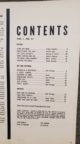 VINTAGE SPREE MENS MAGAZINE 1960 VOL. 1 NO. 21 | eBay