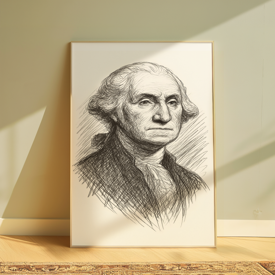 GEORGE WASHINGTON DRAWING PRINT SKETCH PORTRAIT 8" x 10" WASHINGTON ...