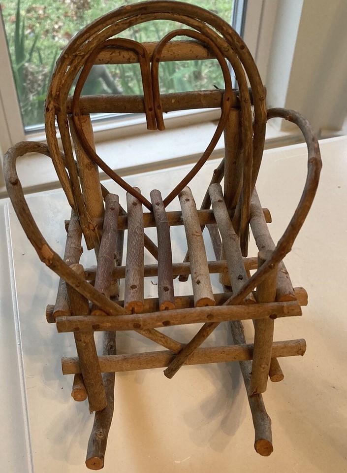 2 Vtg Doll Toy Chairs Rustic Bent Willow Wood Rocking Chair & Straight ...