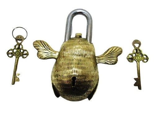 Antique Style Honey Bee Shape Brass Padlock Lock with Key Working ...