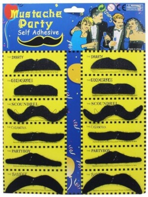 12 Black Fake Moustache Assortment Novelty Mustache Fancy Dress Self ...