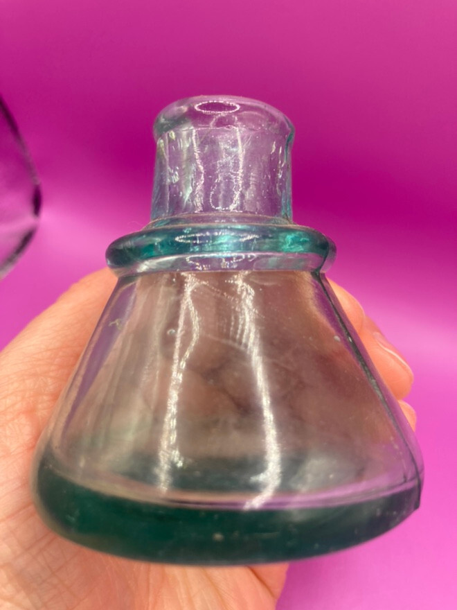 4 Antique & Vintage Glass Ink Well Bottles Unique Aqua Blue Sanford's ...