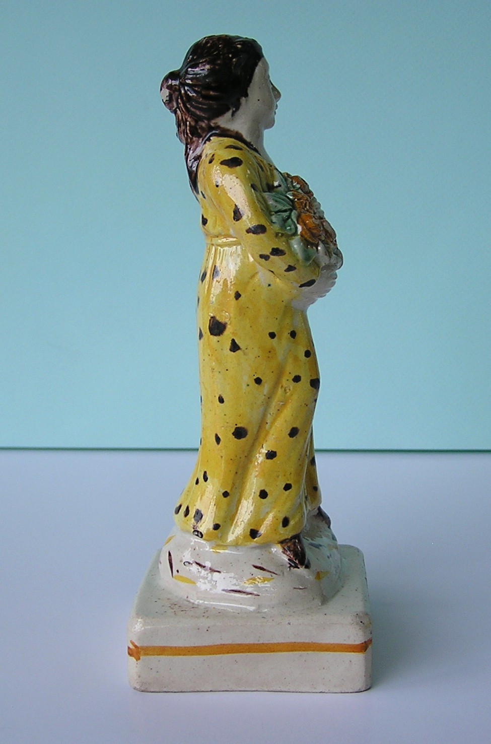 Early Staffordshire Creamware Prattware Figure YOUNG GIRL BASKET OF ...