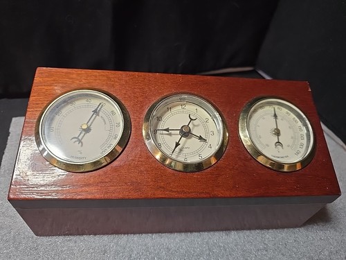 Quartz Barometer Table Top Weather Station Wood Box. AA Battery ...