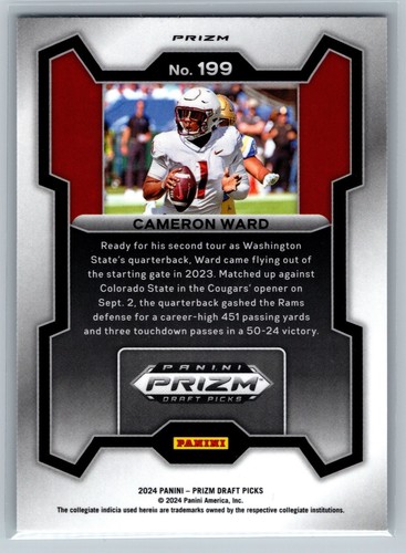 Can Ward RARE ROOKIE PRIZM REFRACTOR INVESTMENT CARD SSP CHROME NFL ...