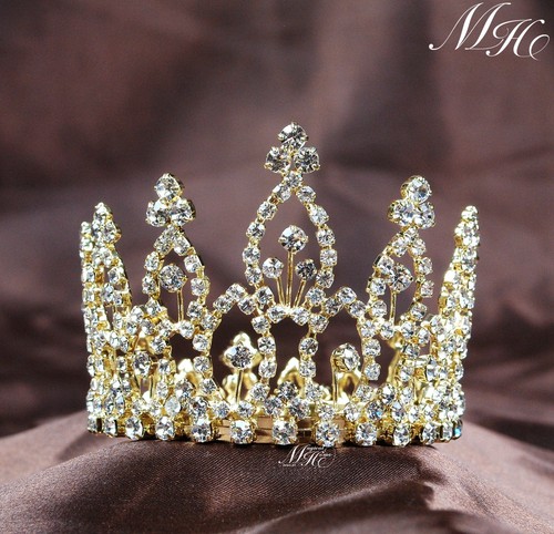 Mini Flower Wedding Crowns Bridesmaid Tiaras Gold Tone Rhinestones Prom ...