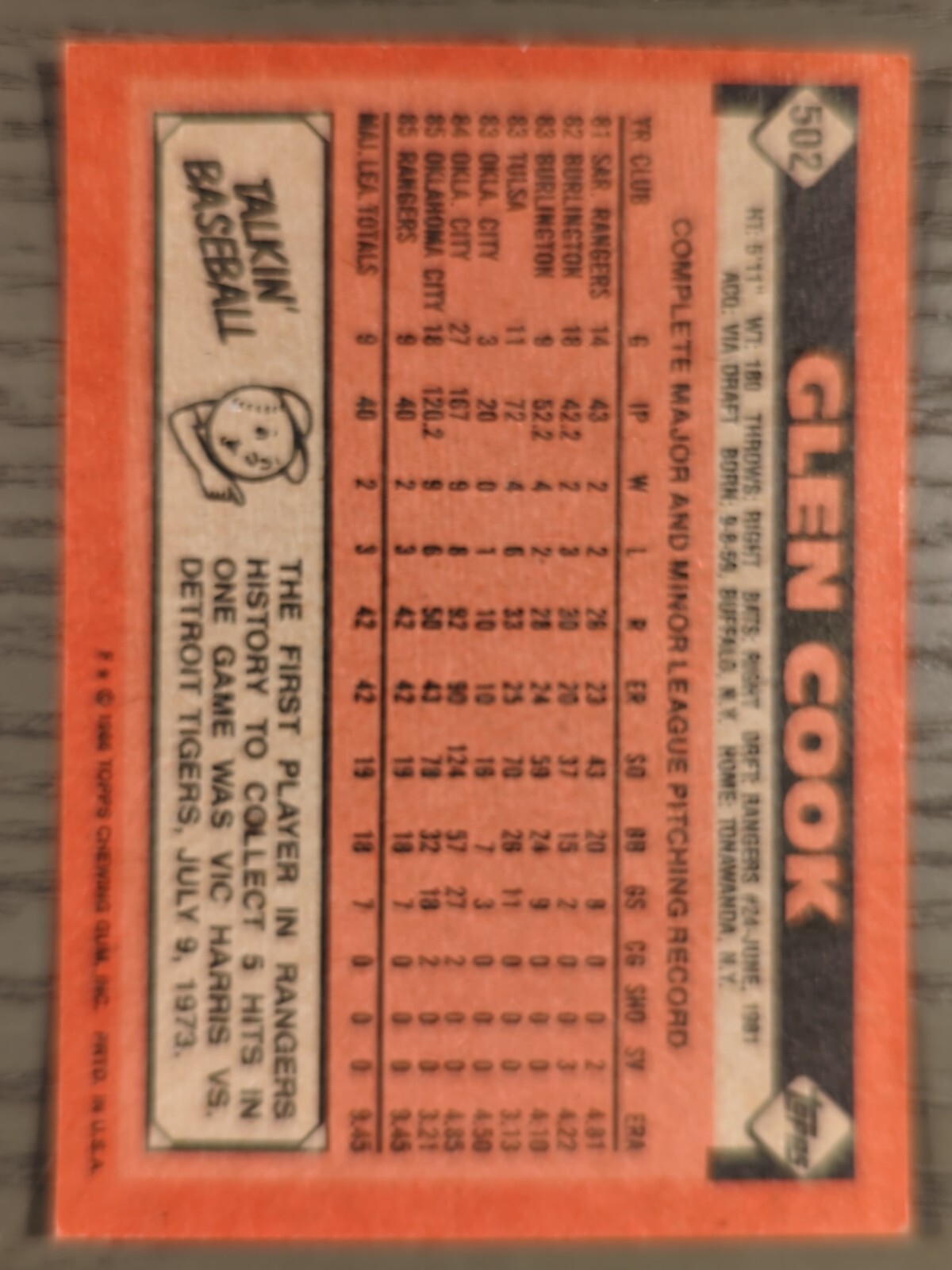 1986 Topps - #502 Glen Cook (RC) for sale online | eBay