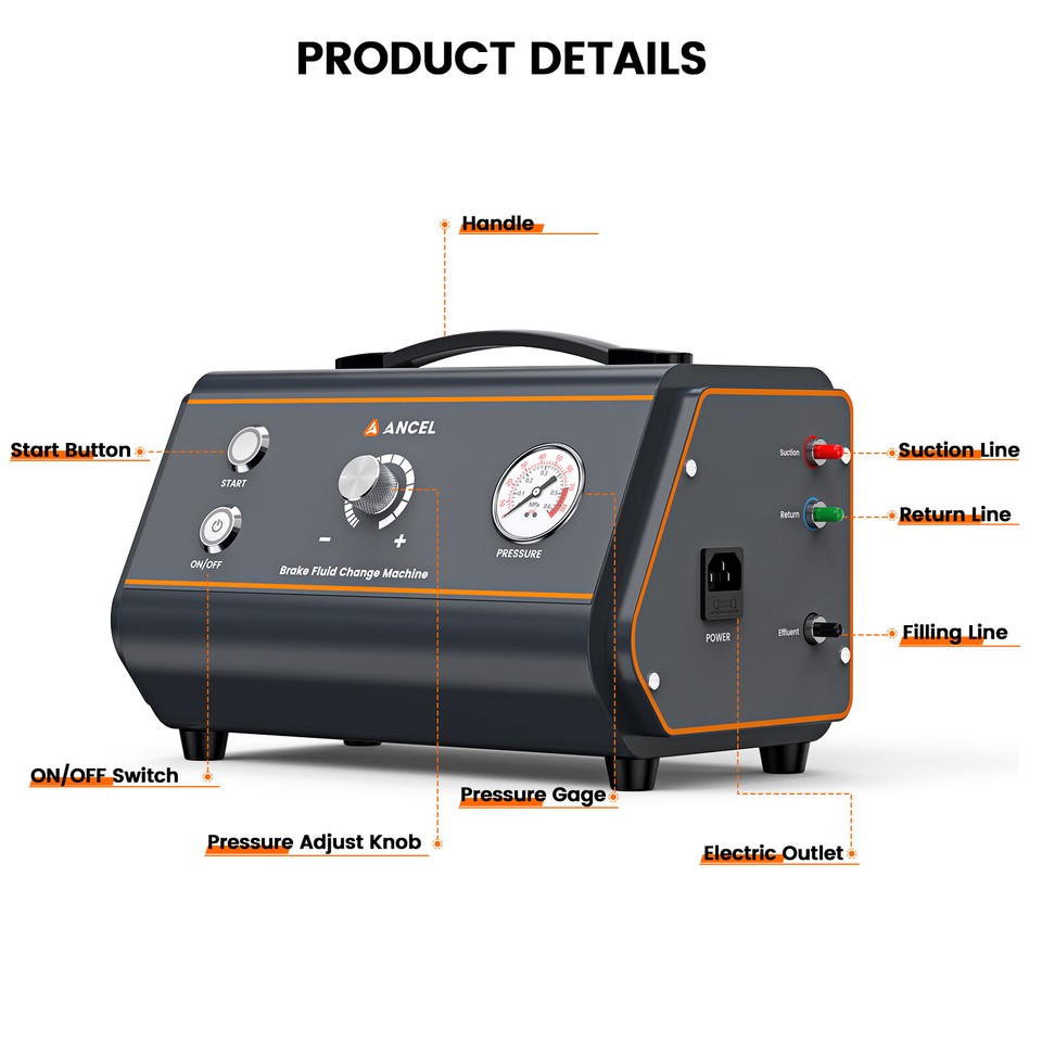 ANCEL BR1000 Brake Bleeder Pump Kit Brake Fluid Bleeder Vacuum Bleeding ...