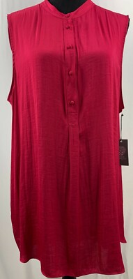 Vince Camuto Women's Rumpled Sleeveless Henley Tunic in Wild Hibiscus ...